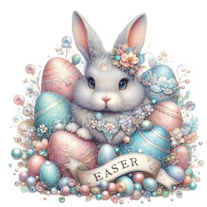Rabbit Clipart, Easter Eggs Clip Art, 12 PNG Bunny Watercolor Pastel ...