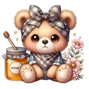 12 Cute Bear Honey Clipart PNG, Whimsical Bear Illustration, Digital ...