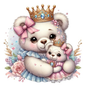 Bear Clipart, Mother's Day Clipart, 12 PNG Watercolor Baby Mom Cute ...