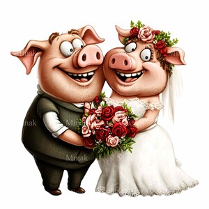 12 Pig Wedding PNG Clipart, Cute Pig Couple Art, Bride and Groom Pigs ...