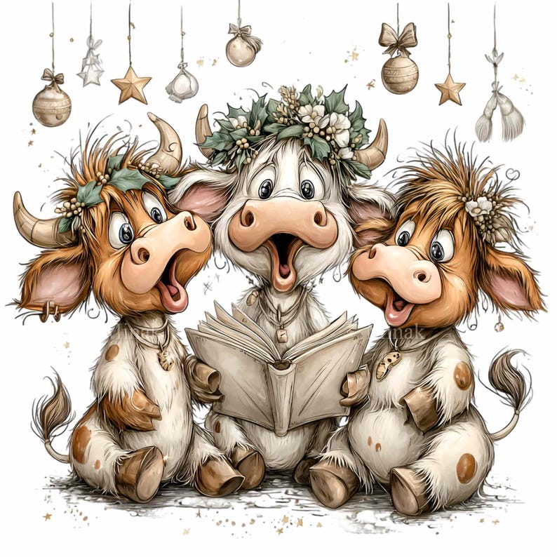 15 PNG Caroling Cows Clipart – Christmas Farm Animals PNG – Cute ...