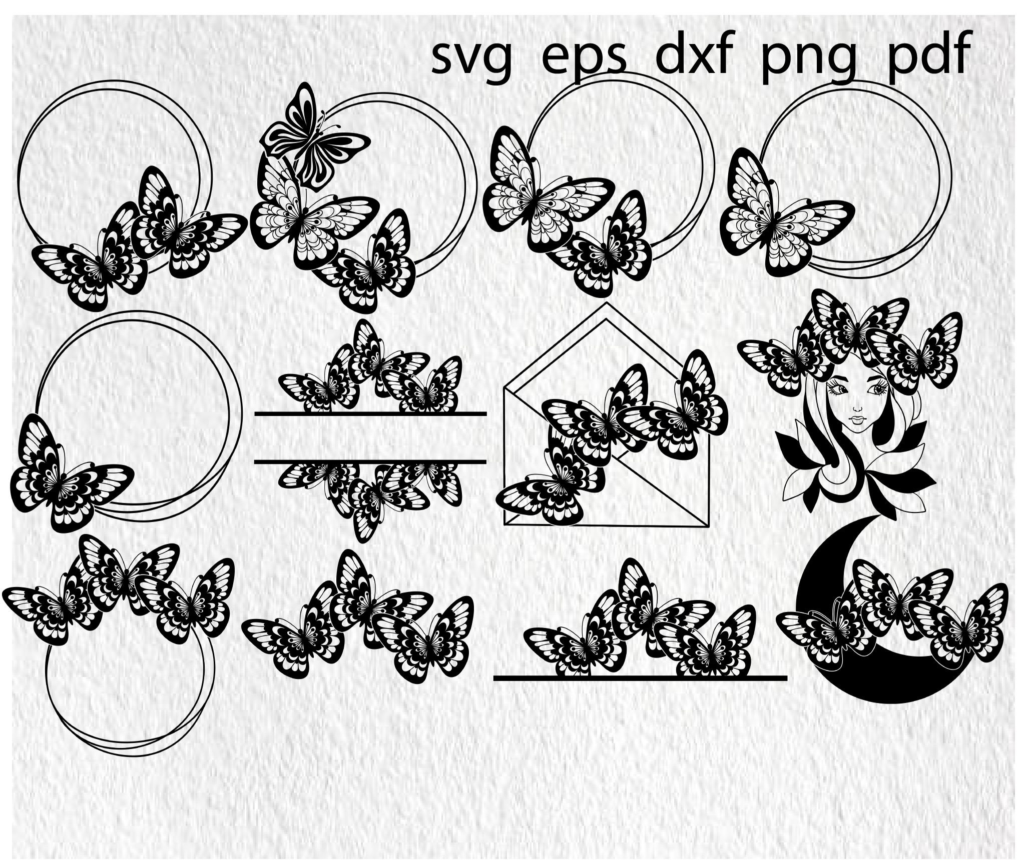 Butterfly circle svg dxf cluster border silhouette cut | Etsy