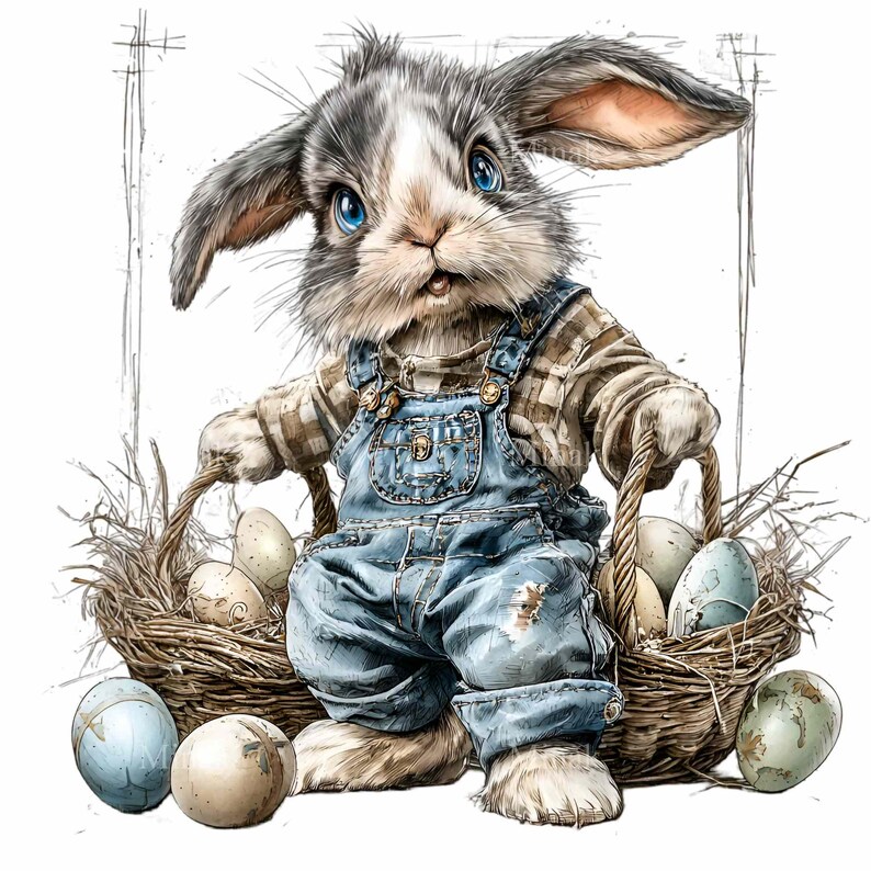 14 PNG Easter Rabbit Clipart, Spring Bunny Sublimation, Farmhouse ...