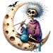 Knitting Skeleton on Crescent Moon Clipart PNG 14 Spooky Crafting in ...