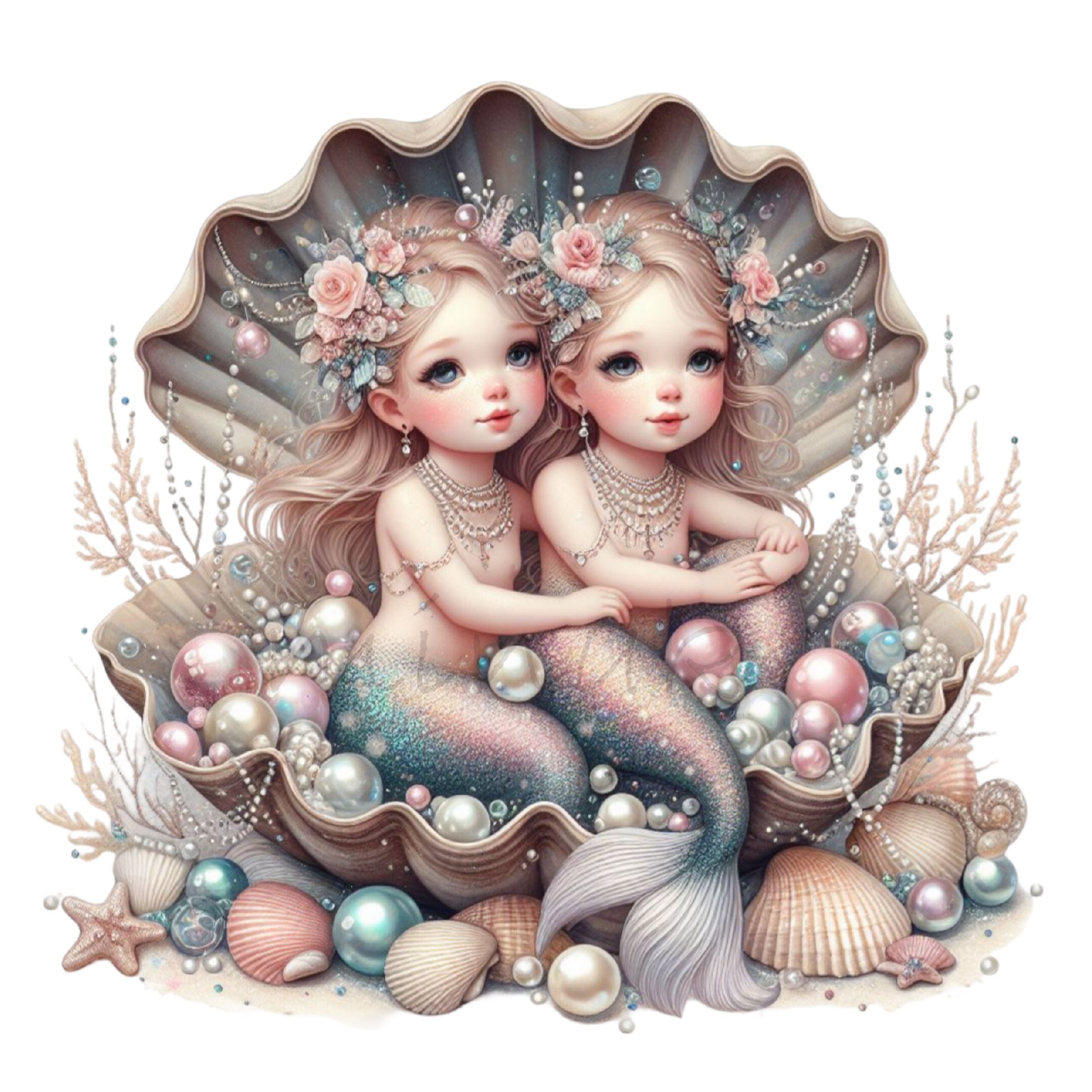 10 PNG Mermaid Twins Clipart – Cute Baby Mermaids PNG – Under the Sea ...