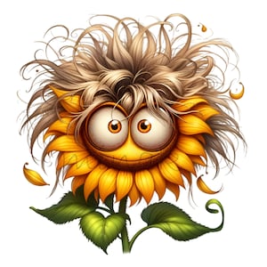 Funny Sunflower Crazy Quirky Flower 12 PNG Cartoon Illustration Clipart ...