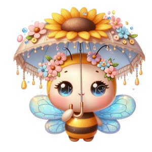 Honey Bee Clipart, Cute Bumblebee Clip Art, 12 PNG Flower Umbrella ...