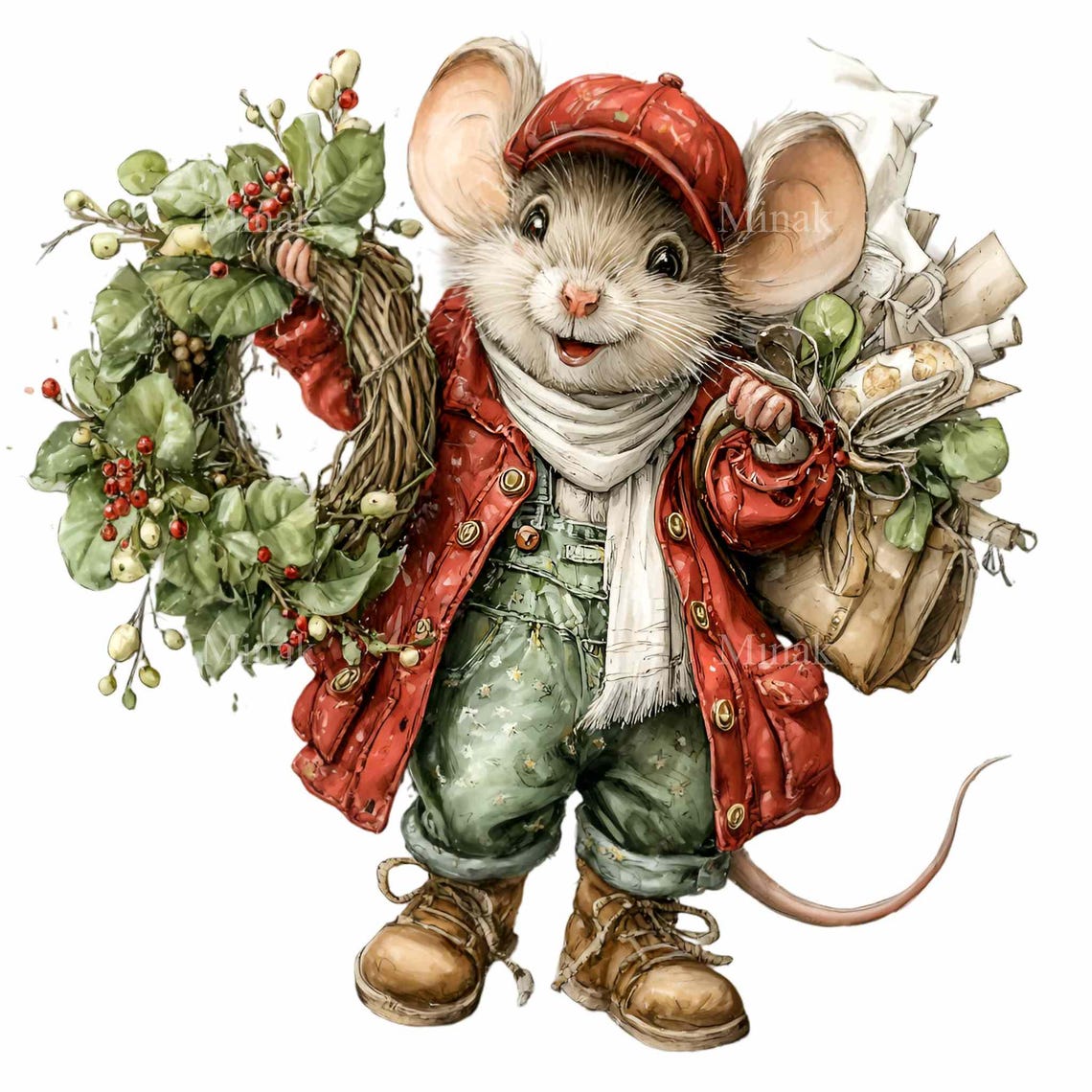 15 PNG Christmas Mouse Clipart – Watercolor Holiday Animal PNG ...
