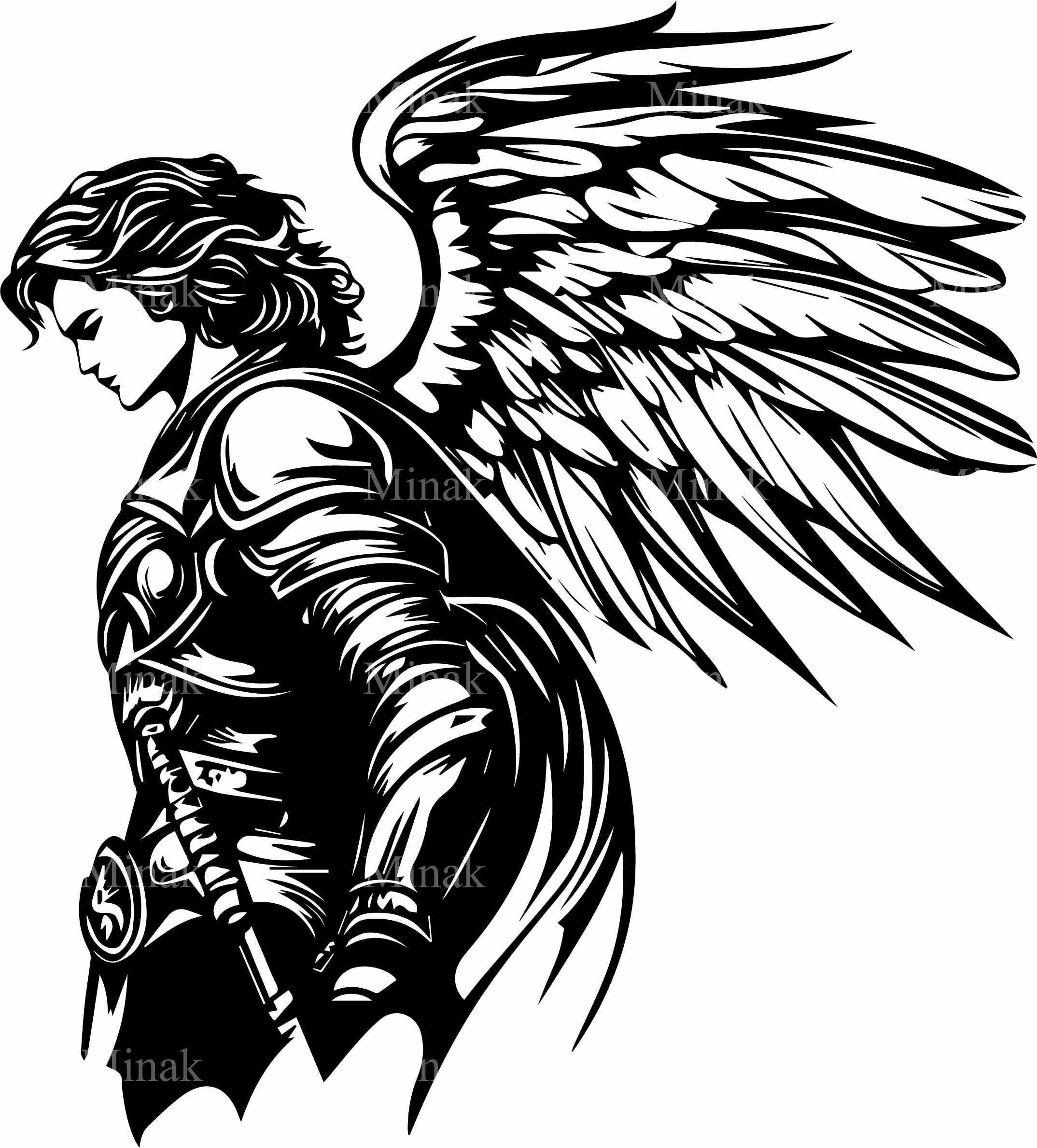 4 SVG Winged Warrior SVG – Armored Angel Cut File – Epic Fantasy Design ...