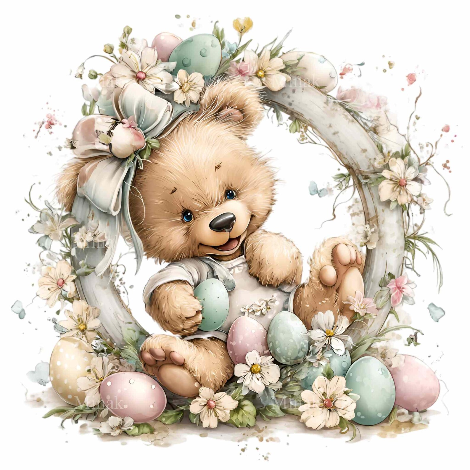15 PNG Easter Bear, Floral Clipart With Eggs, Spring Nursery Animal ...
