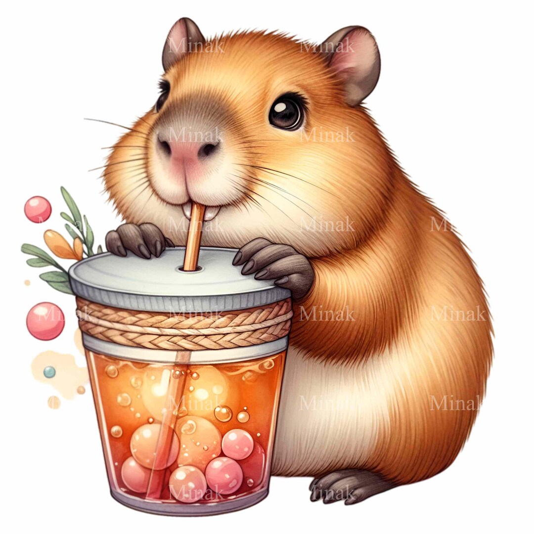12 Capybara Drinking Tea Clipart PNG, Cute Capybara With Bubble Tea ...