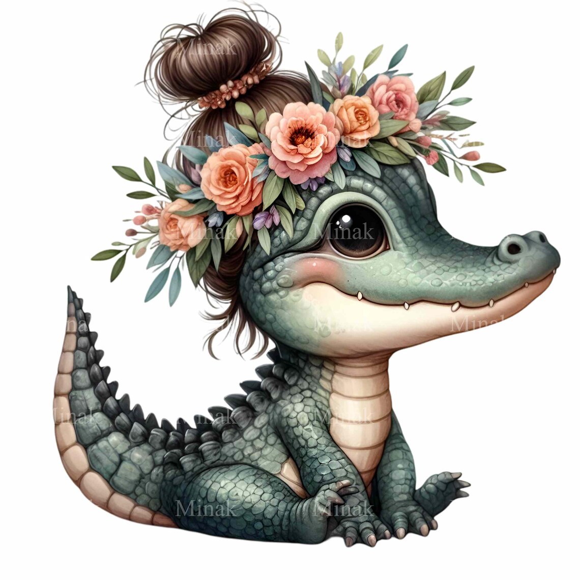 12 Cute Alligator PNG Clipart With Floral Crown and Butterflies | Baby ...