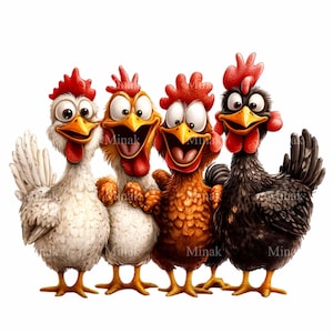 12 Funny Chickens Group PNG Clipart - Quirky Cartoon Farm Animals for ...