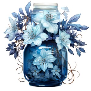 10 Blue Floral Jar PNG Clipart - Mason Jar With Elegant Blue Flowers ...