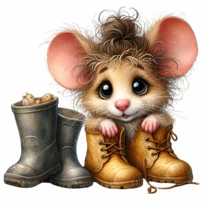 10 PNG Mouse in Boot Clipart – Cute Rainy Day Animal PNG – Whimsical ...