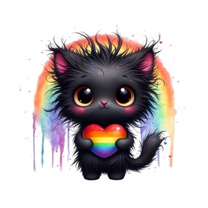 12 Rainbow Cat Clipart PNG, Cute Kitten With Heart, Pride Cat ...