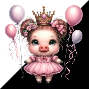 Princess Piglet Clipart, 14 Cute Pig With Balloons PNG, Birthday Pig ...