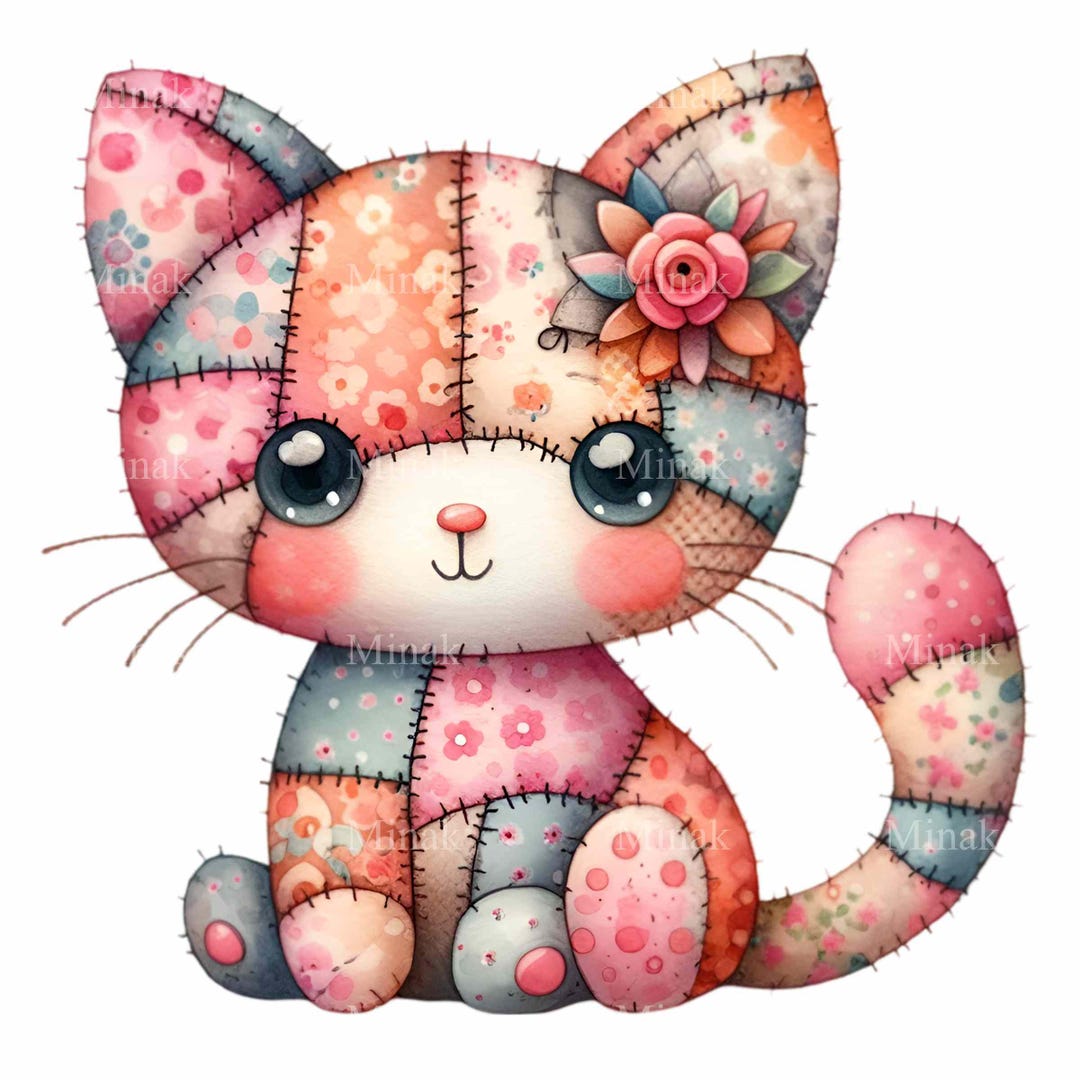 Patchwork Kitten PNG Clipart | 14 Cute Quilted Cat Illustration ...