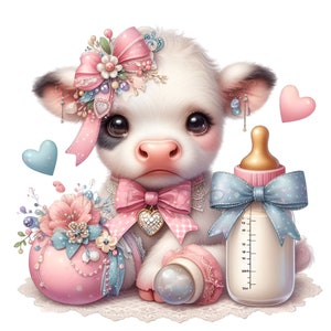 Cow Clip Art, Baby Bottle Clipart, 10 PNG Baby Shower Newborn, Mother's ...