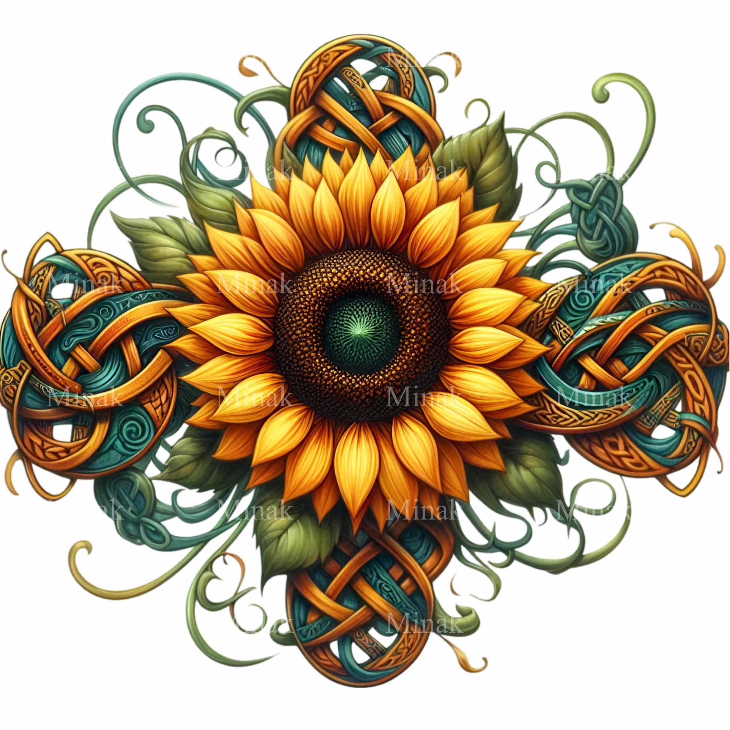 15 PNG Celtic Sunflower Clipart, Knotwork Floral Sublimation, Irish ...