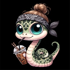15 Funny Snake Drinking Coffee Cartoon Clipart Printable Digital Comics ...