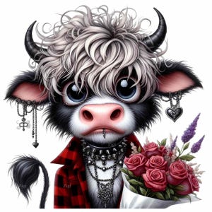 12 Edgy Cow PNG With Roses Clipart PNG, Whimsical Gothic Animal Digital ...
