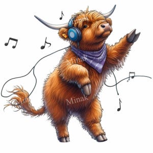 Highland Cow With Headphones Clipart, 15 Adorable Music-loving Cow PNG ...