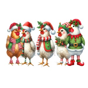 Festive Christmas Chicken Family Clipart 10 Adorable Chickens in ...