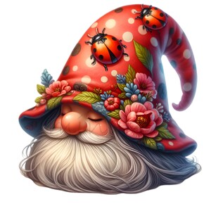 12 PNG Ladybug Gnome Clipart – Cute Spring PNG With Flowers – Whimsical ...