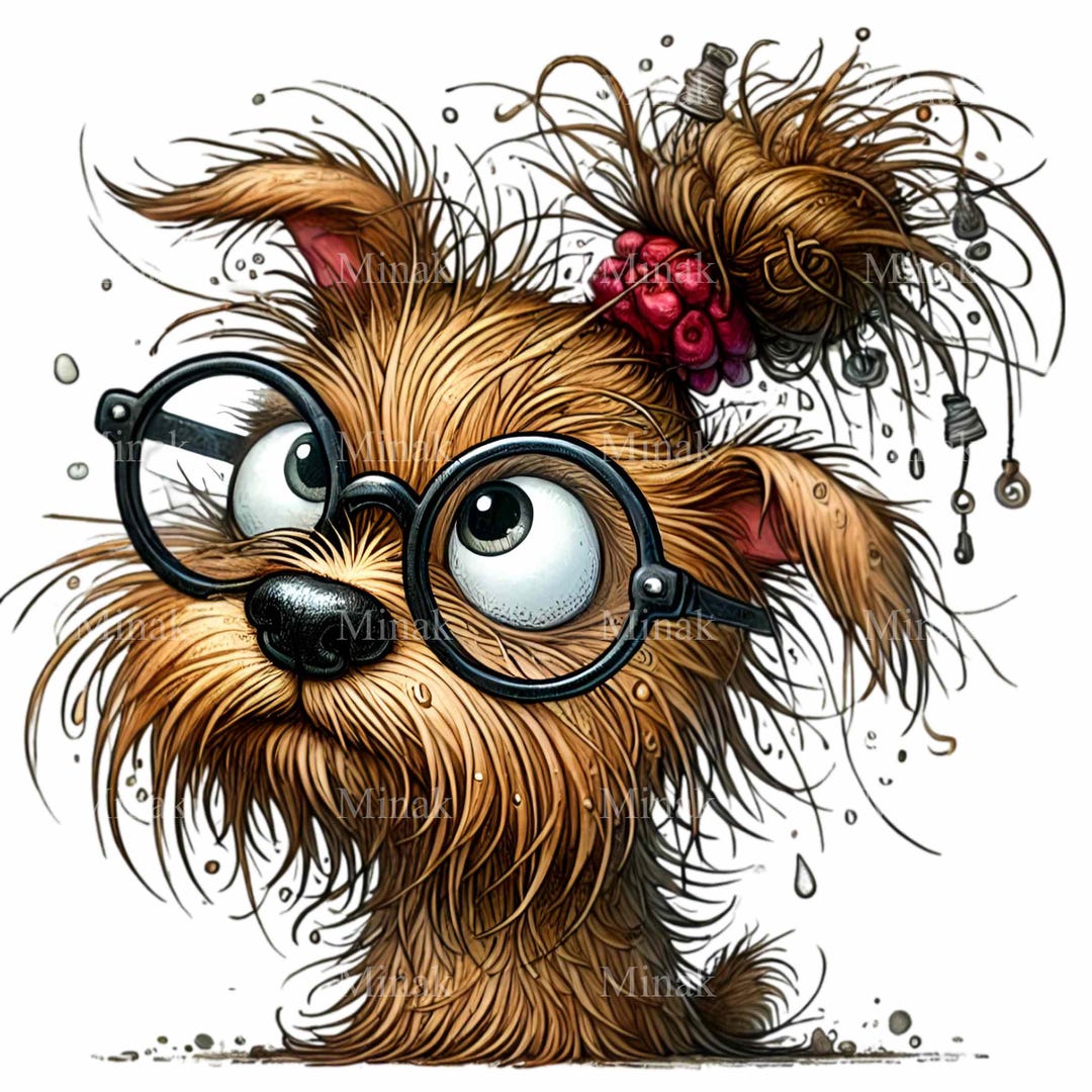 12 Scruffy Dog PNG Clipart - Cute Dog With Glasses and Top Knot ...