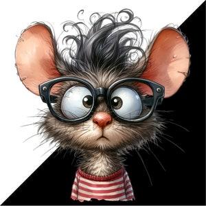 Funny Mouse Fluffy Hair, 12 PNG Crazy Quirky Animal Cartoon ...