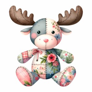 14 PNG Patchwork Moose – Floral Moose PNG Clipart – Quilted Animal for ...