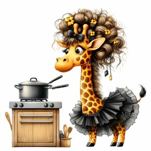 14 Cooking Giraffe in Tutu Clipart. Adorable Kitchen Giraffe PNG ...