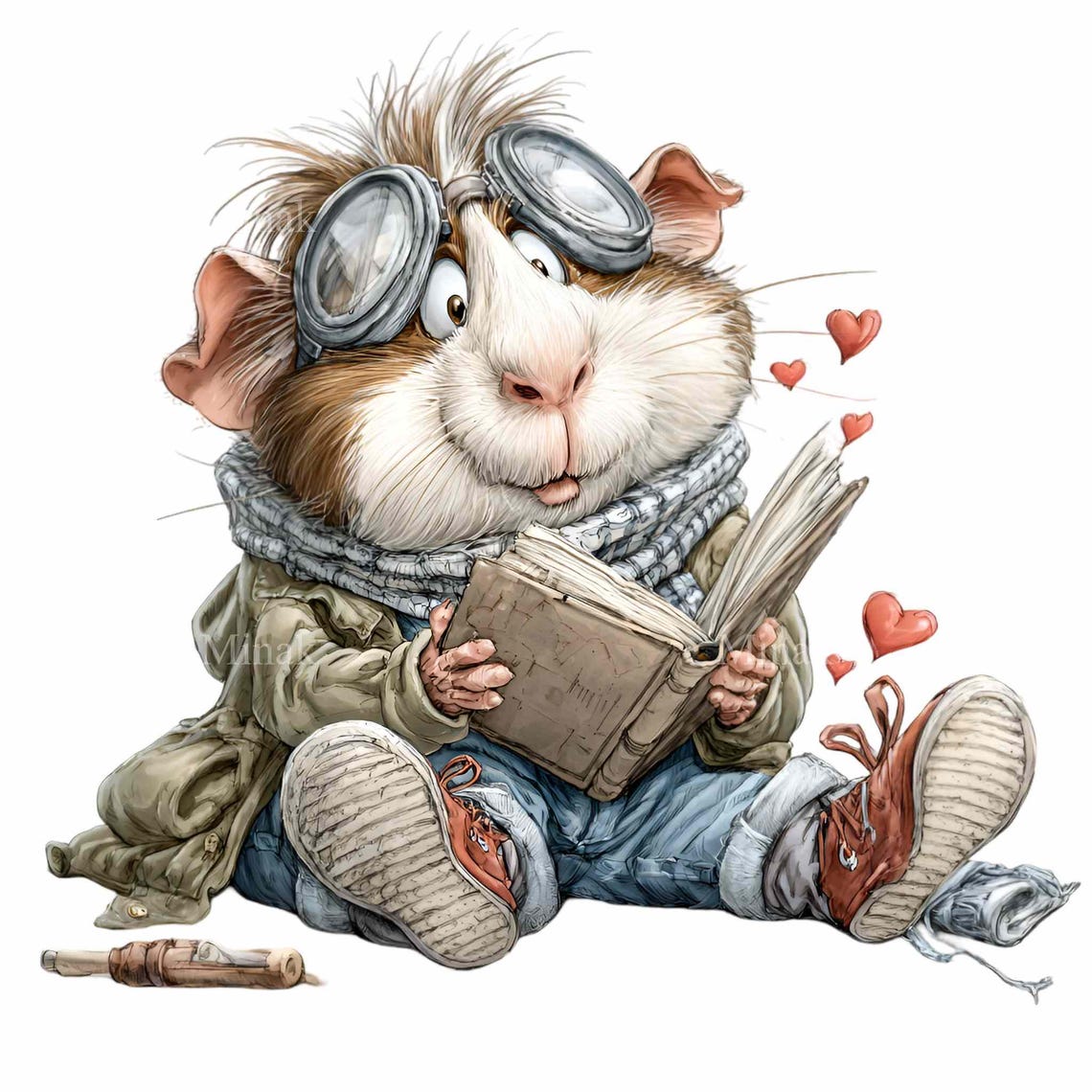 15 PNG Guinea Pig Reading Clipart - Cute Pet Illustration With Glasses ...