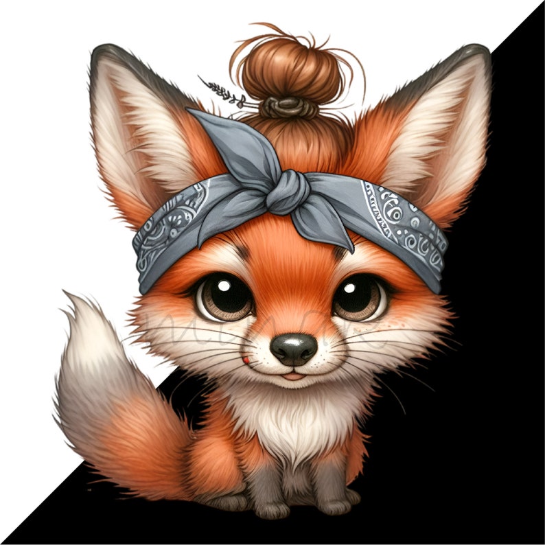 10 PNG Baby Fox Bandana, Woodland Animal Sublimation, Messy Bun Fox ...