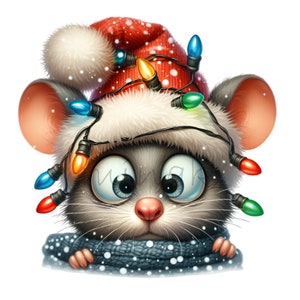 Adorable Christmas Mouse in Santa Hat With Lights PNG, 12 Cute Mouse ...