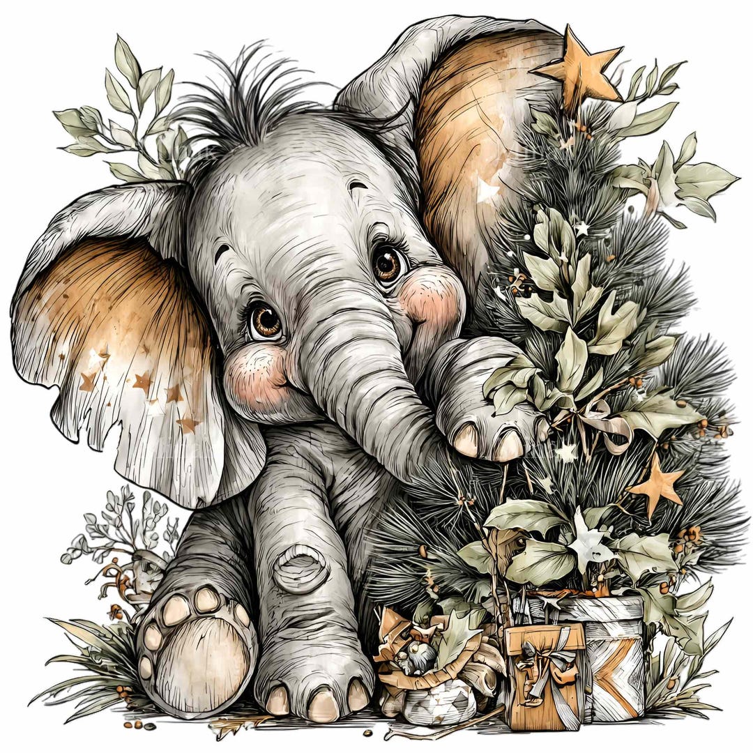 10 PNG Christmas Elephant Clipart – Cute Baby Elephant With Tree PNG ...