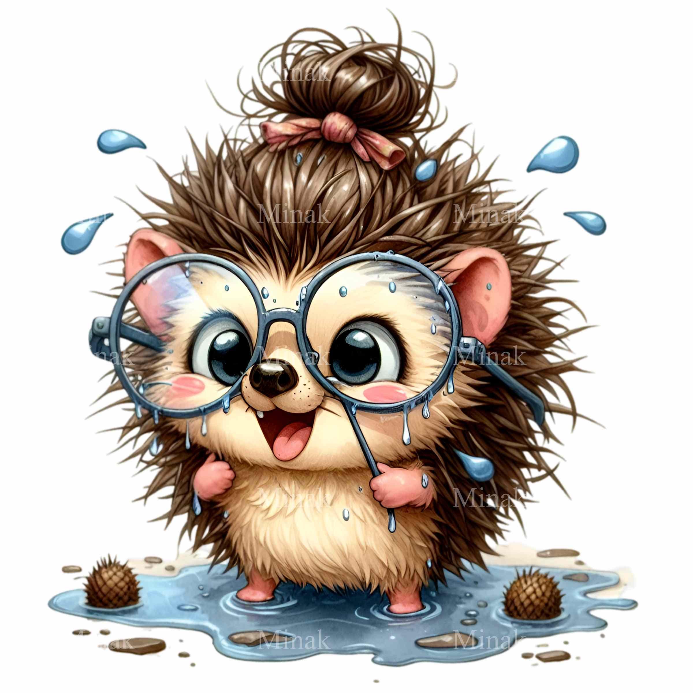 12 PNG Hedgehog Rain Clipart, Messy Bun Umbrella Animal, Spring Puddle ...
