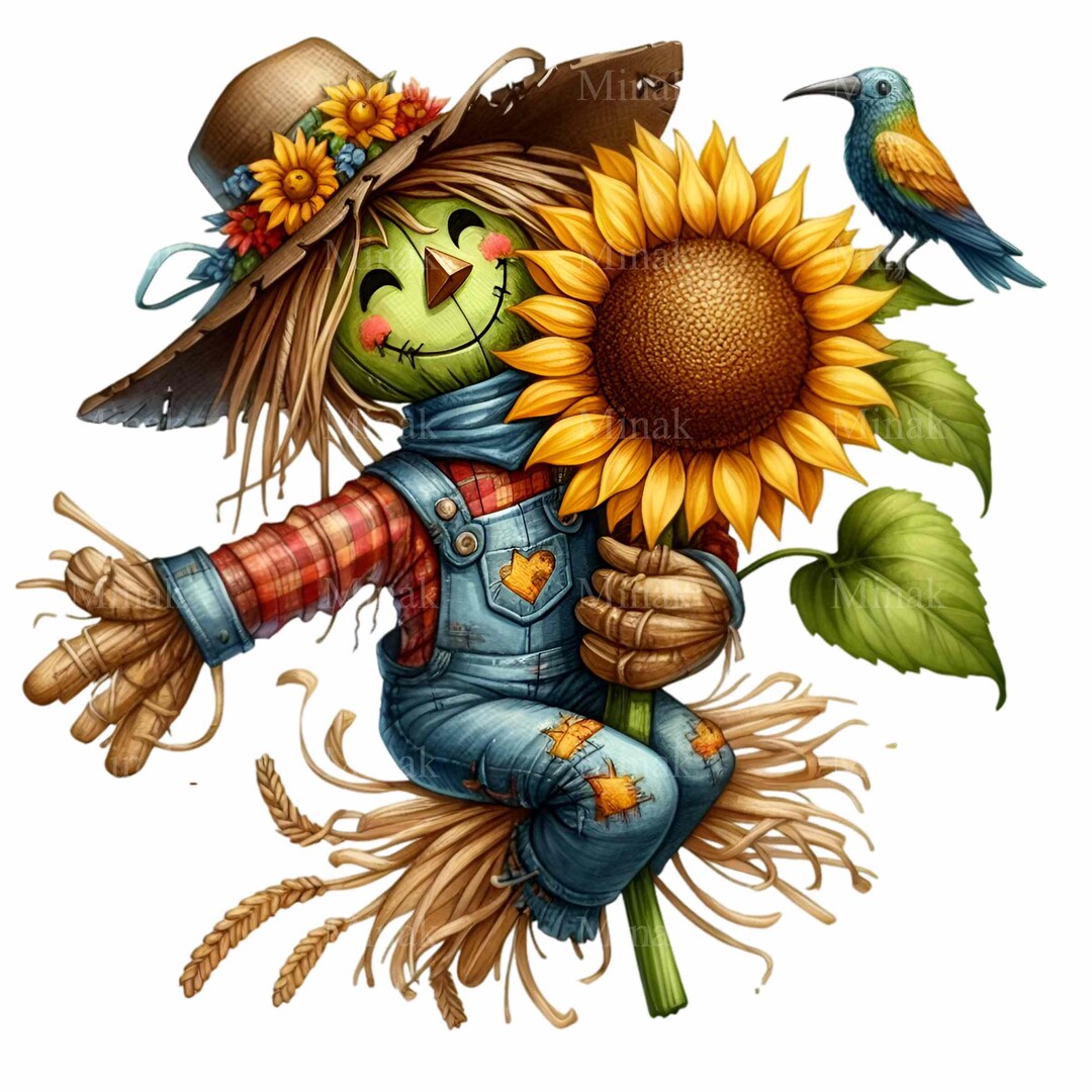 15 Cute Scarecrow PNG Clipart – Sunflower, Straw Hat, Plaid Shirt ...