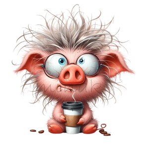 Funny Pig Drinking Coffee 12 PNG Comics Quirky Animal Cartoon ...