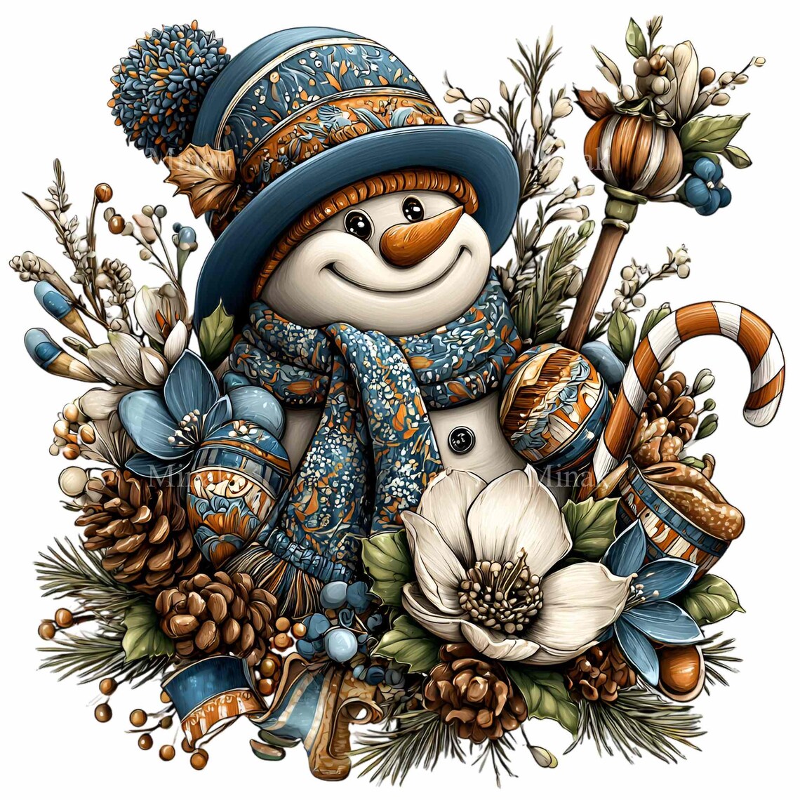 10 PNG Winter Floral – Blue Snowman PNG for Christmas Crafts, Holiday ...
