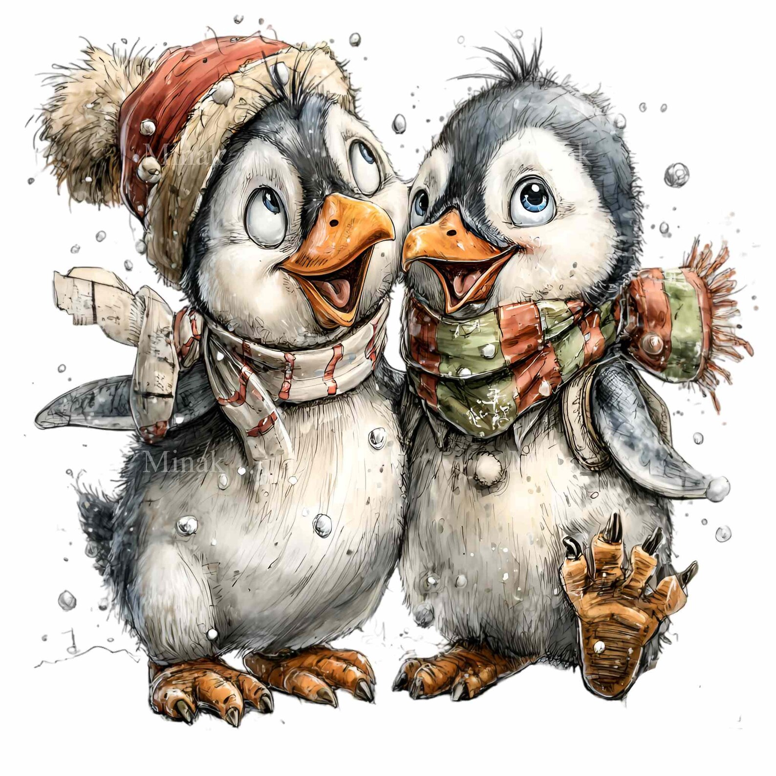 15 PNG Penguin Clipart Pair – Cute Winter Penguins PNG – Holiday Animal ...