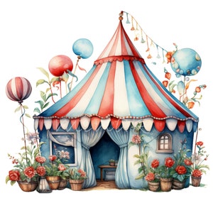 Circus Tent Clipart PNG, 10 Watercolor Vintage Circus Theme Party ...