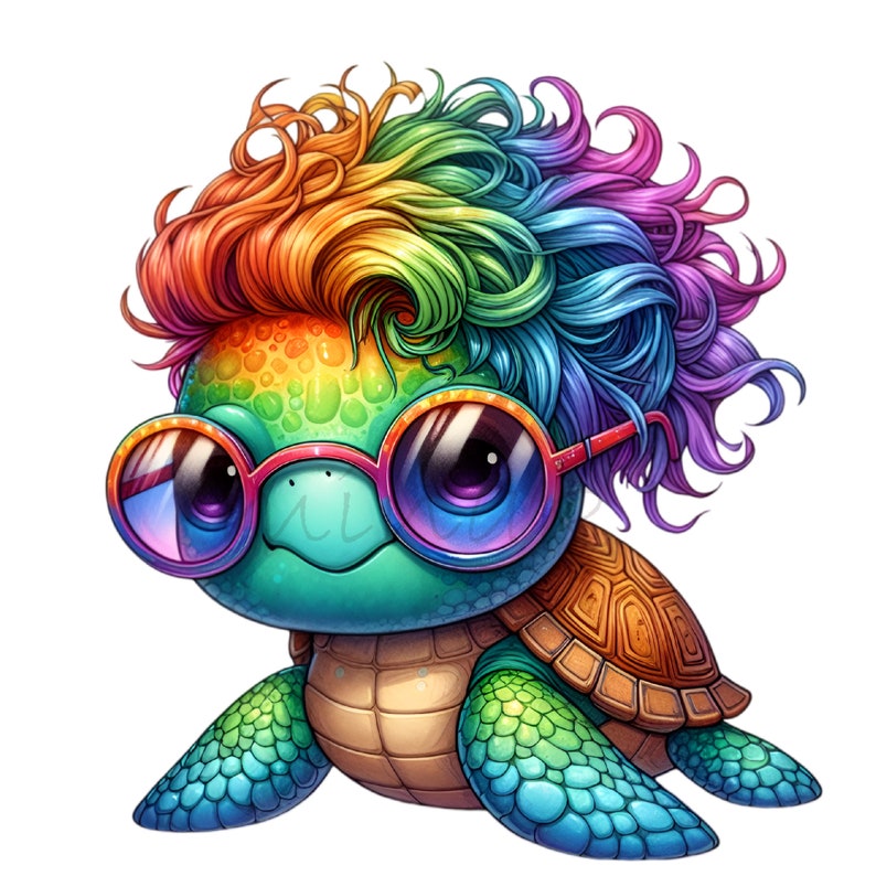 10 Rainbow Turtle Clipart PNG | Cute Turtle With Colorful Hair and ...