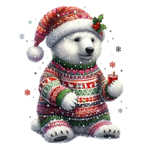 Festive Christmas Polar Bear Clipart PNG 12 Adorable Holiday Polar Bear ...