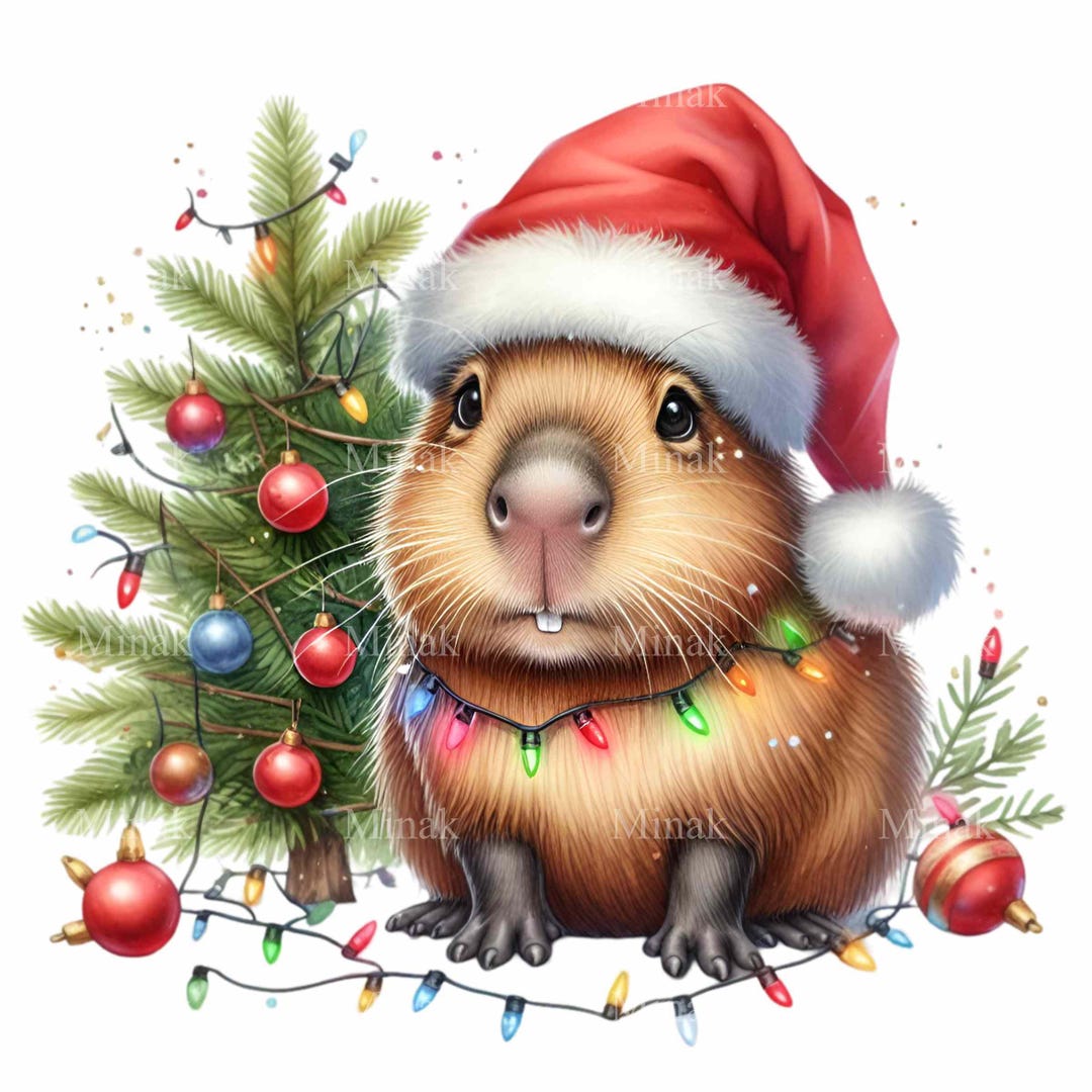 10 PNG Christmas Lights Capybara – Cute Holiday Capybara PNG Clipart ...