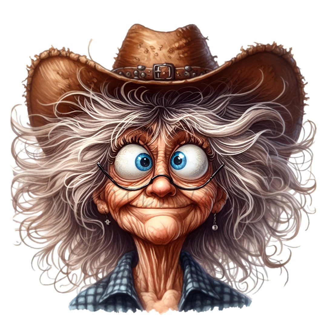 Funny Granny Cowgirl Clipart PNG - 10 Quirky Old Lady With Glasses and ...