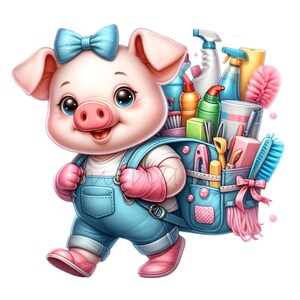 Pig Clipart PNG, 12 Watercolor Cleaning Housework Clip Art, Spring ...