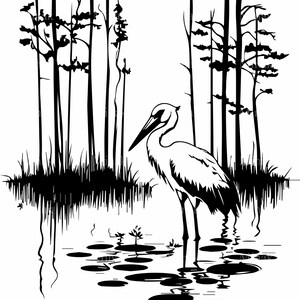 8 SVG Water Bird in Wetland SVG Cut File | Heron Lake Scene With Trees ...
