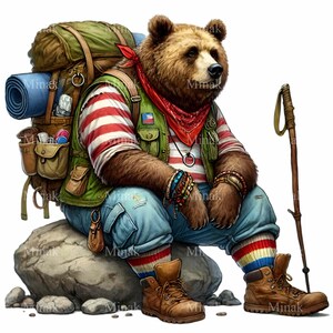 15 PNG Camping Bear Clipart – Hiking Forest Animal PNG – Adventure ...